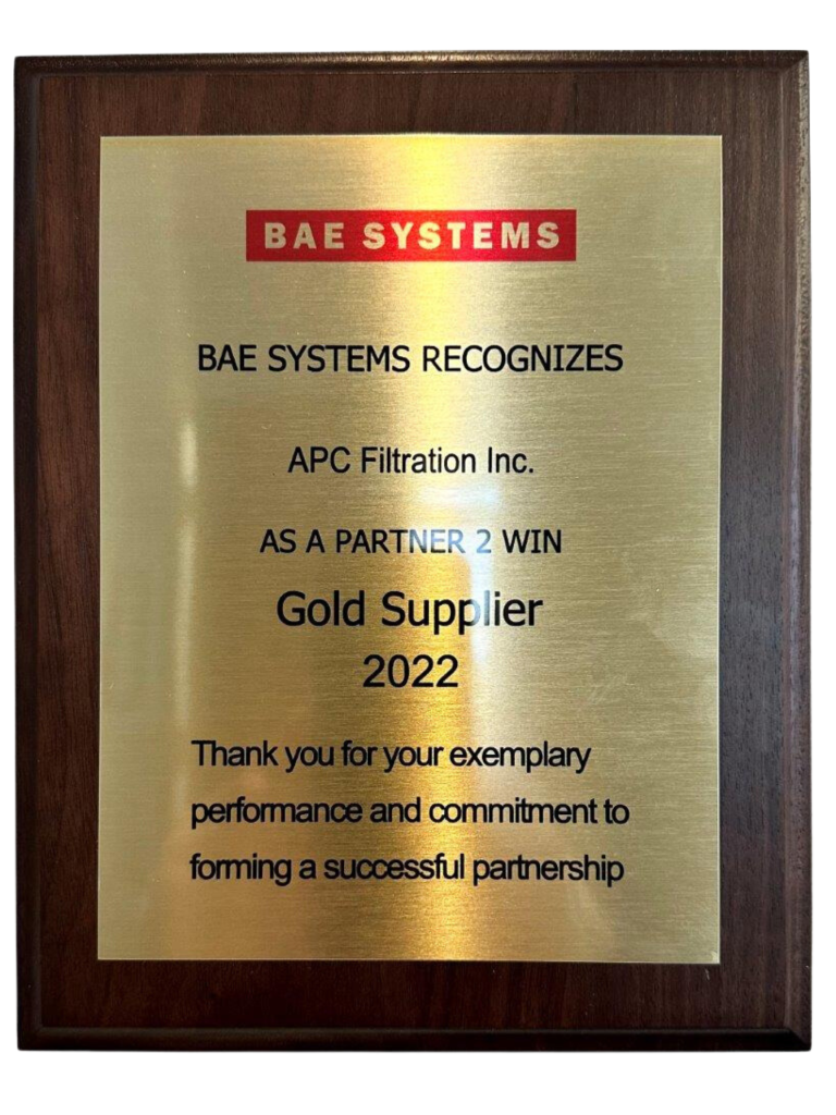 APC Filtration Receives Gold Tier Supplier Award: BAE Systems